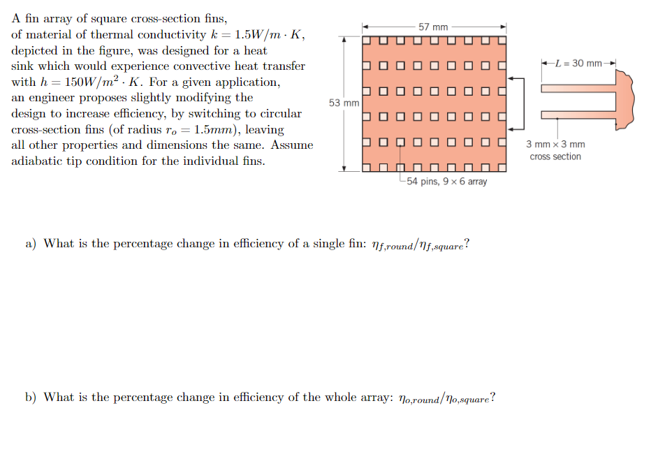 Solved A fin array of square cross-section fins, of material | Chegg.com