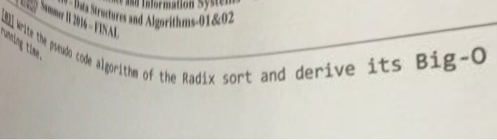 Solved Write The Pseudo Code Algorithm Of The Radix Sort And