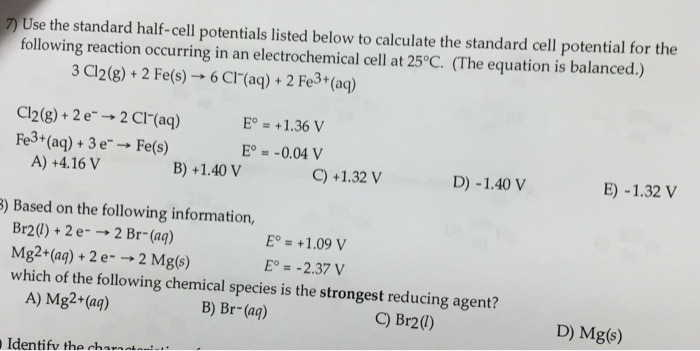 Solved Use the standard half-cell potentials listed below to | Chegg.com