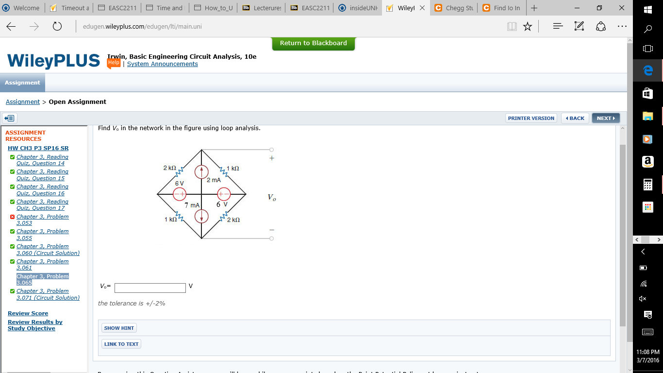 Solved Find Vo In The Network In The Figure Using Loop 9320