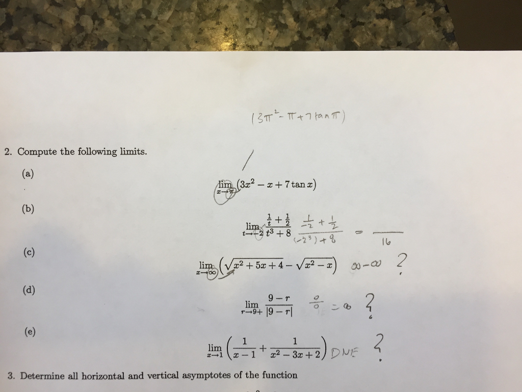 Solved 2. Compute the following limits. c2-x7tan lim lim 3. | Chegg.com