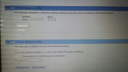 Solved Use Lagrange multipliers to find the minimum distance | Chegg.com