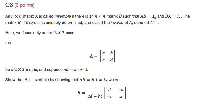 Solved An n times n matrix A is called invertible if there | Chegg.com