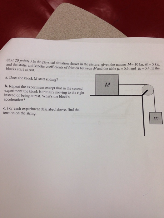 Solved In the physical situation shown in the picture, given | Chegg.com