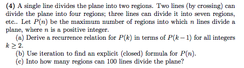 Solved (4) A single line divides the plane into two regions. | Chegg.com