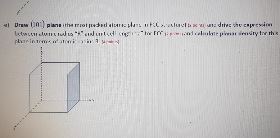 Solved e) Draw (101) plane (the most packed atomic plane in | Chegg.com