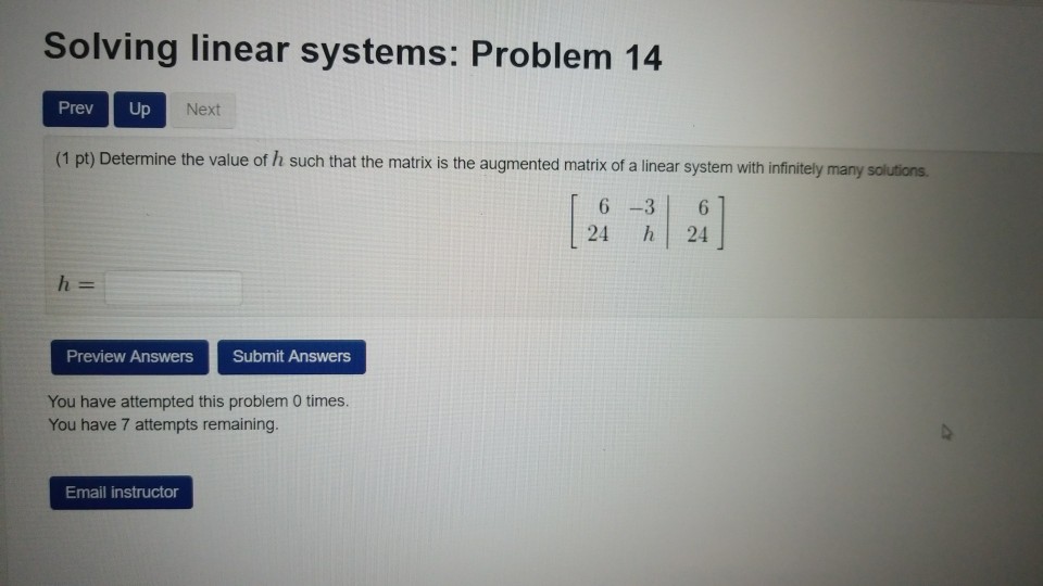 Solved Solving linear systems: Problem 14 Prev Up Next (1 | Chegg.com