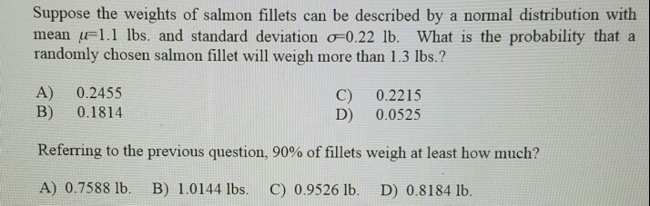 Solved Suppose the weights of salmon fillets can be | Chegg.com