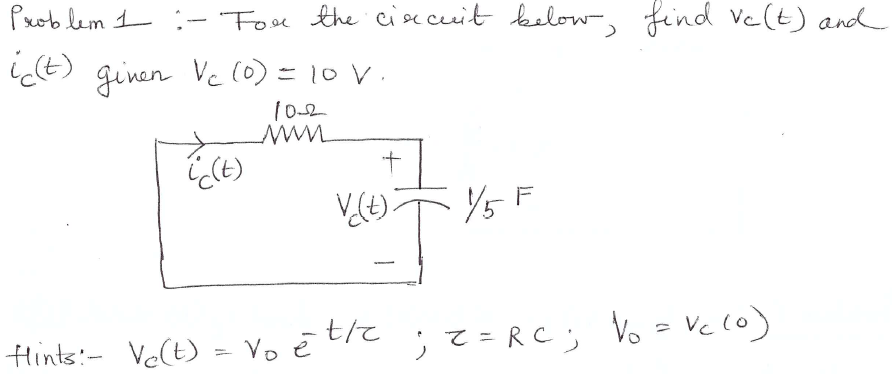Solved For the circuit below, find Vc(t) and ic(t) given | Chegg.com