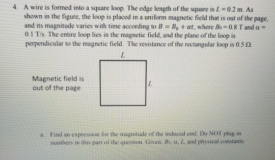 Solved 4, A wire is formed into a square loop. The edge | Chegg.com