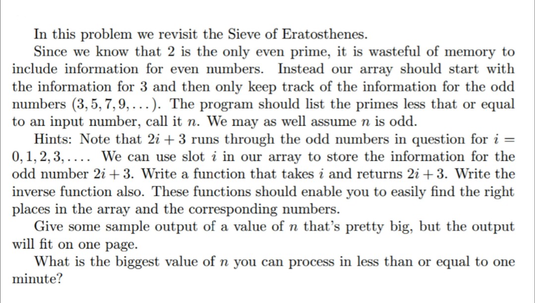 Solved In this problem we revisit the Sieve of Eratosthenes | Chegg.com
