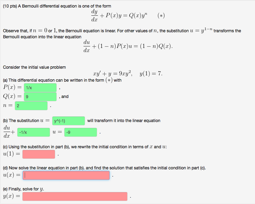 Solved (10 pts) A Bernoulli differential equation is one of | Chegg.com