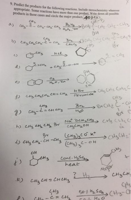 Solved Predict The Products For The Following Reactions