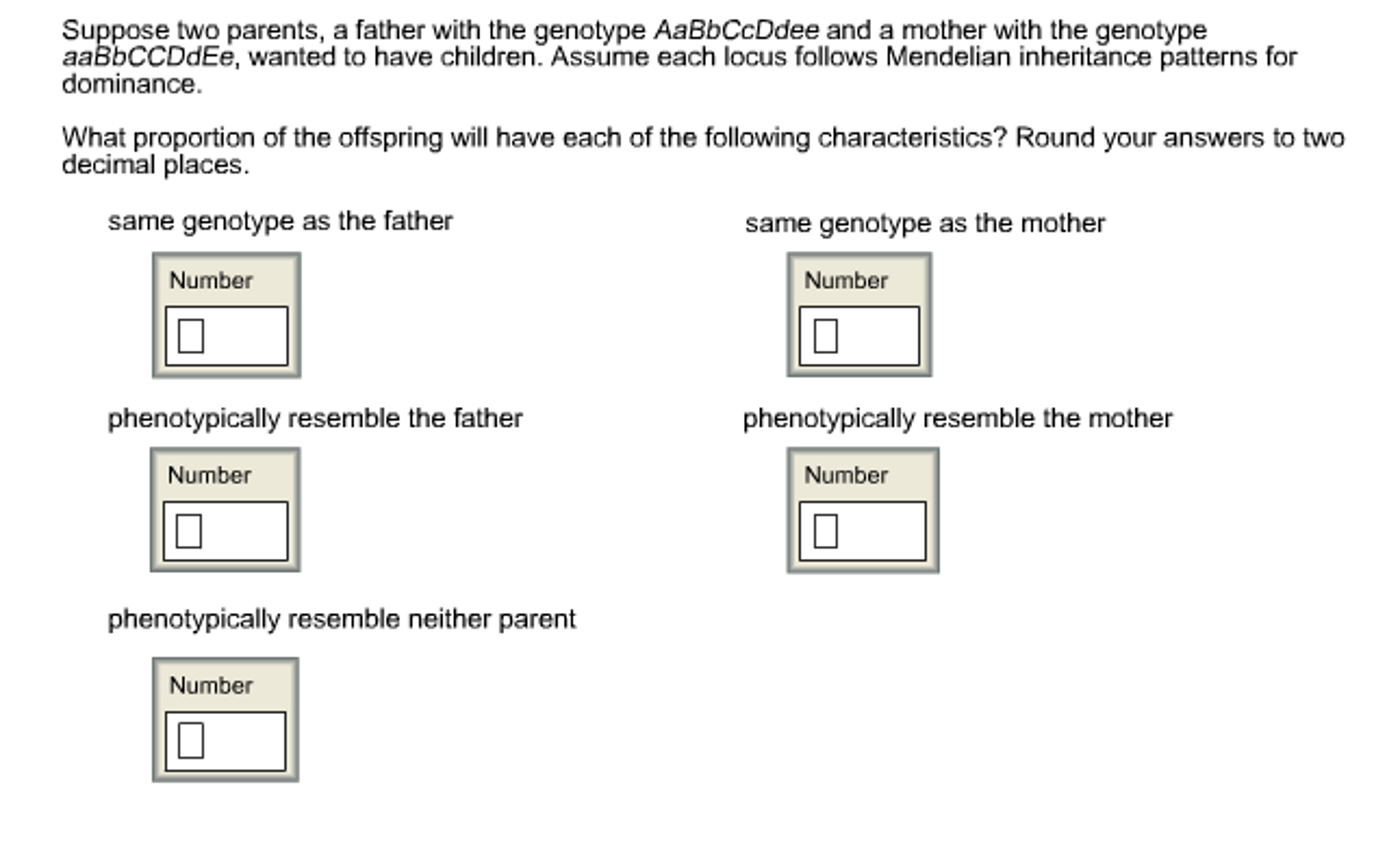 Solved Suppose two parents, a father with the genotype | Chegg.com