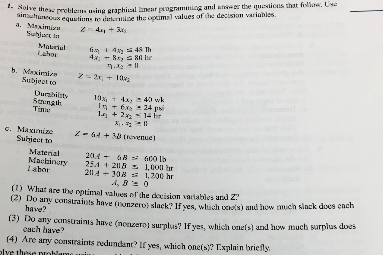 Solved problems using graphical linear programming and | Chegg.com