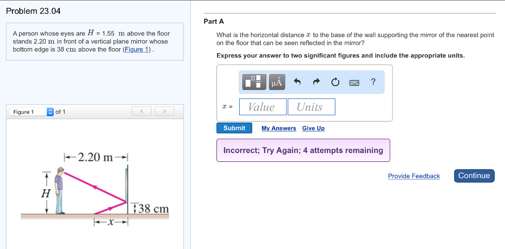 Solved Problem 23.04 Part A A person whose eyes are H = 1.55 | Chegg.com