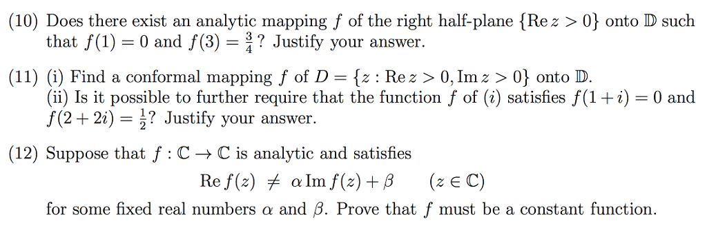 Solved Does there exist an analytic mapping f of the right | Chegg.com