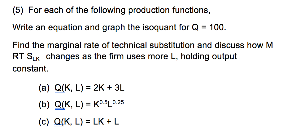 Solved (5) For each of the following production functions | Chegg.com