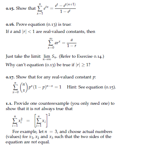 Solved Show that sigma^n_x=1 e^tx = e^t - e^t(n+1) / 1 - e^t | Chegg.com