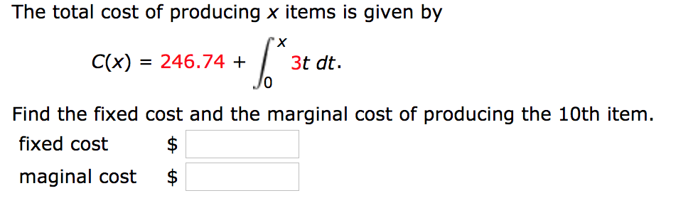 Solved The total cost of producing x items is given by C(x)- | Chegg.com