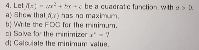 Solved 4. Let f(x) ax2 bx + c be a quadratic function, with | Chegg.com