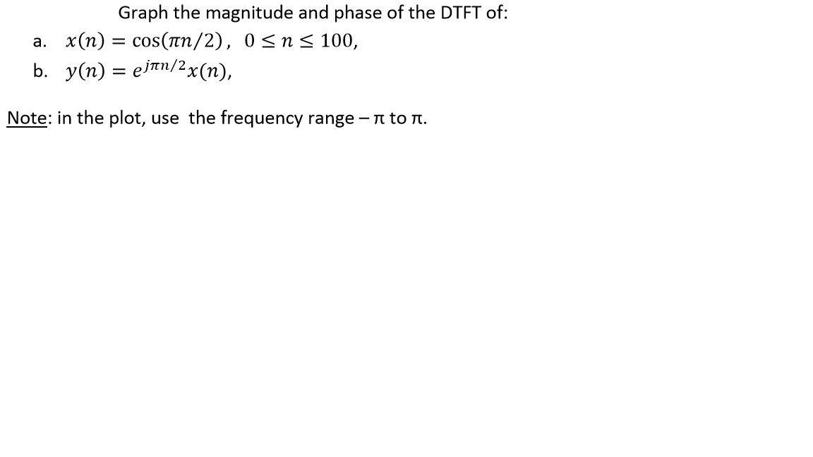 Solved Graph the magnitude and phase of the DTFT of: x(n) = | Chegg.com