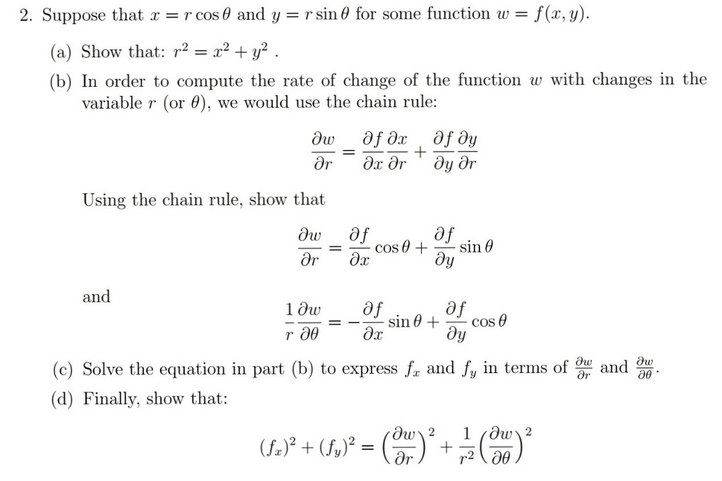 Solved 2. Suppose that x = r cos θ and y-r sin θ for some | Chegg.com