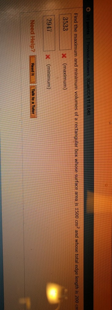 Solved Find the maximum and minimum volumes of a rectangular | Chegg.com