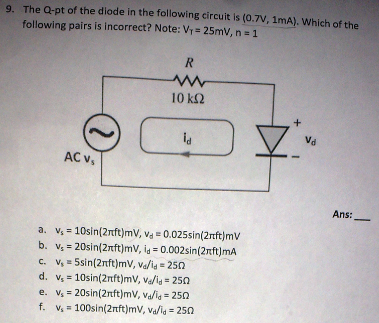 Solved The Q-pt of the diode in the following circuit is | Chegg.com