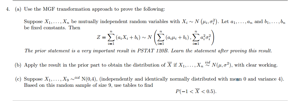 Solved Use the MGF transformation approach to prove the | Chegg.com