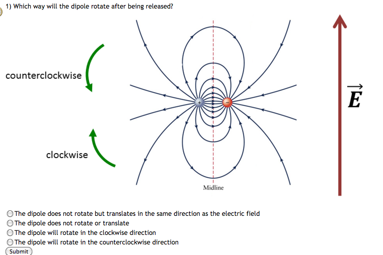 Solved 1) Which way will the dipole rotate after being | Chegg.com
