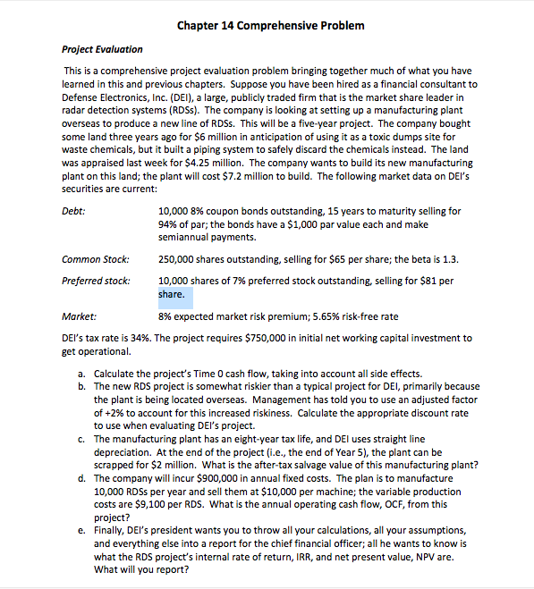 This is a comprehensive project evaluation problem | Chegg.com