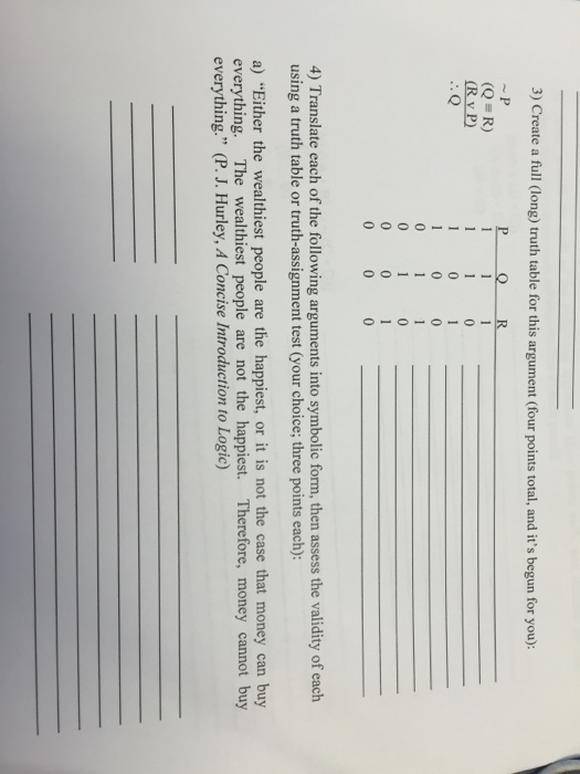 Solved Create a full (long) truth table for this argument | Chegg.com
