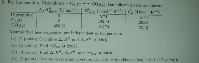 Solved 3. For the reaction, C(graphite) + O2(g)-→ CO2(g), | Chegg.com