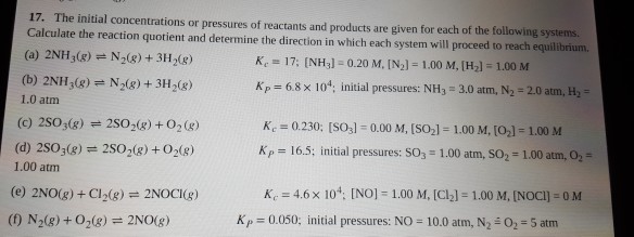 Solved The initial concentrations or pressures of reactants | Chegg.com