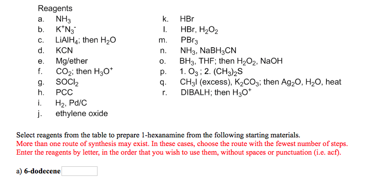 Solved Select reagents from the table to prepare | Chegg.com