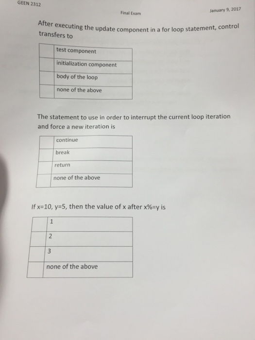 Solved After executing the update component in a for loop | Chegg.com