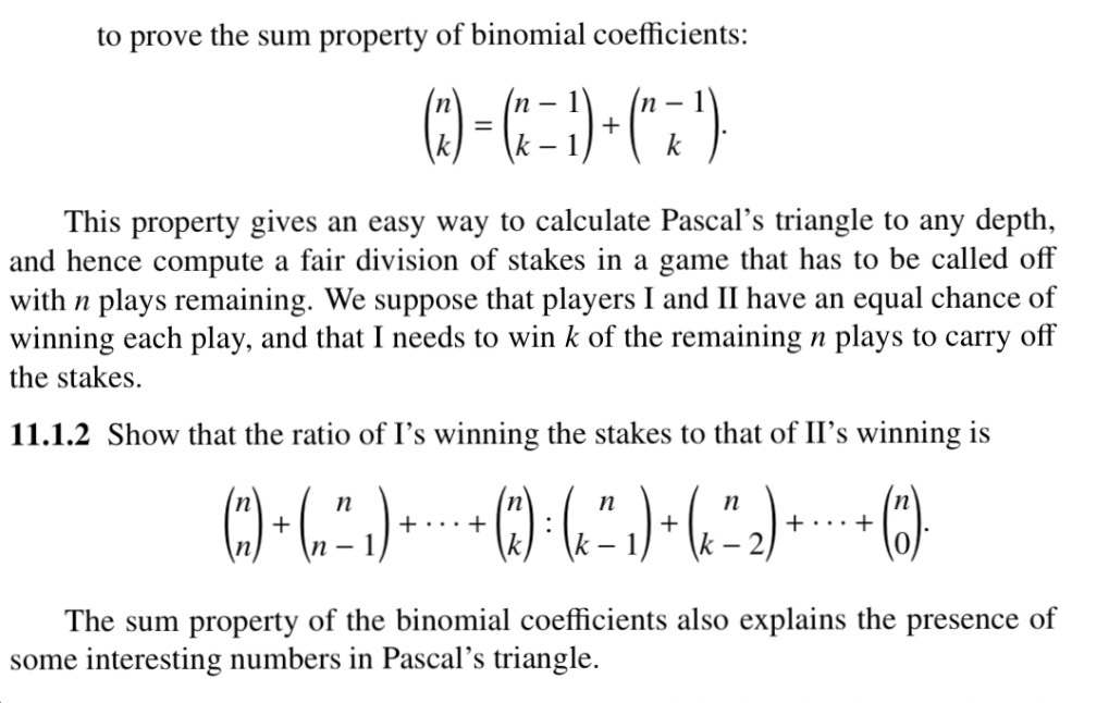 Solved To Prove The Sum Property Of Binomial Coefficients