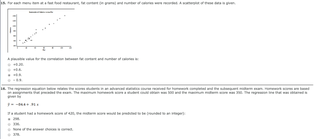 Solved For each menu item at a fast food restaurant, fat | Chegg.com