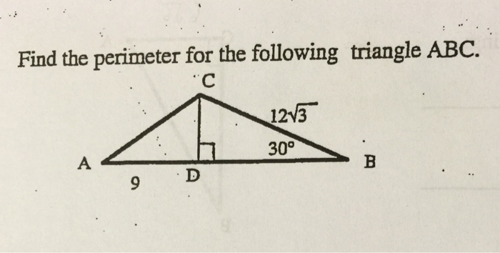 Solved Find the perimeter for the following triangle ABC. | Chegg.com