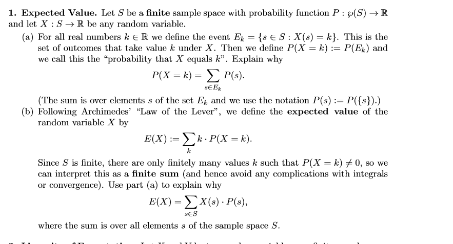 1. Expected Value. Let S be a finite sample space | Chegg.com