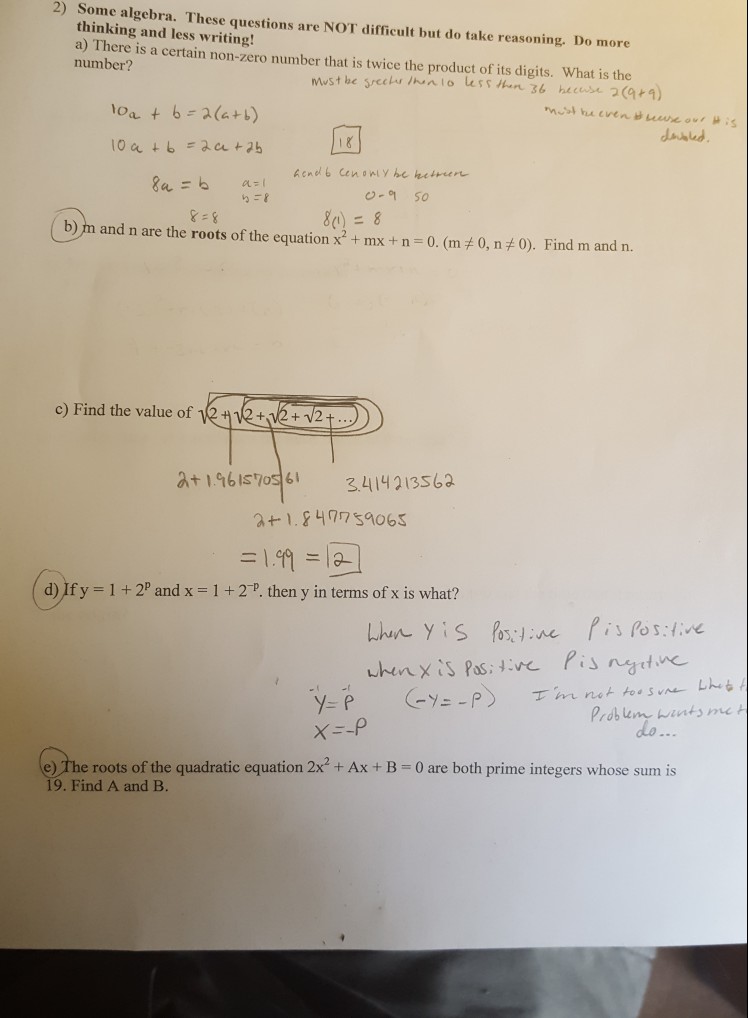 Solved 2) Some algebra. These questions are NOT difficult | Chegg.com