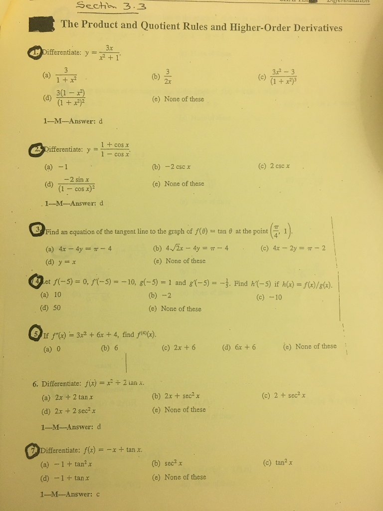 Solved The Product and Quotient Rules and Higher-Order | Chegg.com