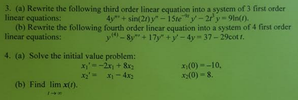 Solved 3. (a) Rewrite the following third order linear | Chegg.com