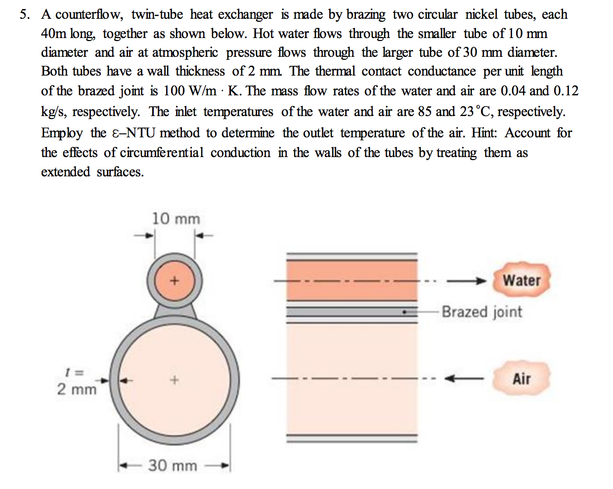 A counterflow, twin-tube heat exchanger is made by | Chegg.com