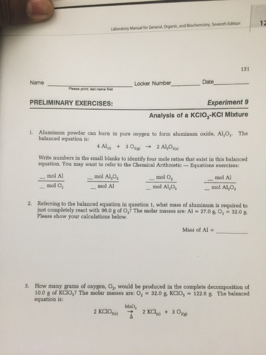 Solved Analysis of a KCIO_3-KCI Mixture Aluminum powder can | Chegg.com