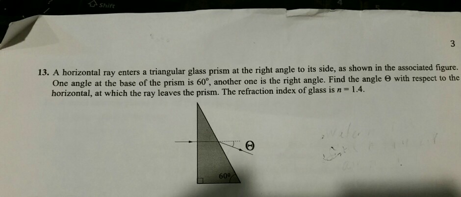 Solved 15. A horizontal ray goes through an isosceles glass | Chegg.com