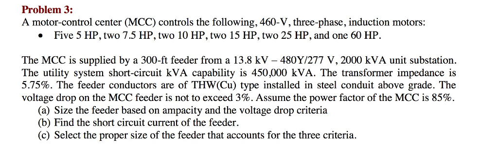 A motor-control center (MCC) controls the following, | Chegg.com