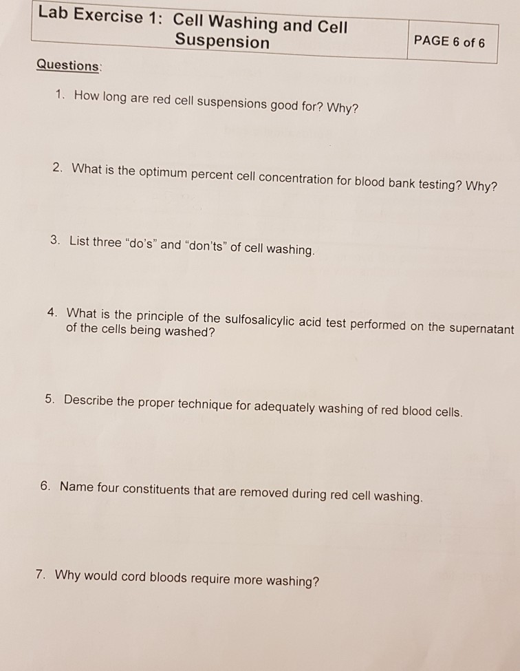 Solved Lab Exercise 1: Cell Washing and Cell PAGE 6 of 6 | Chegg.com