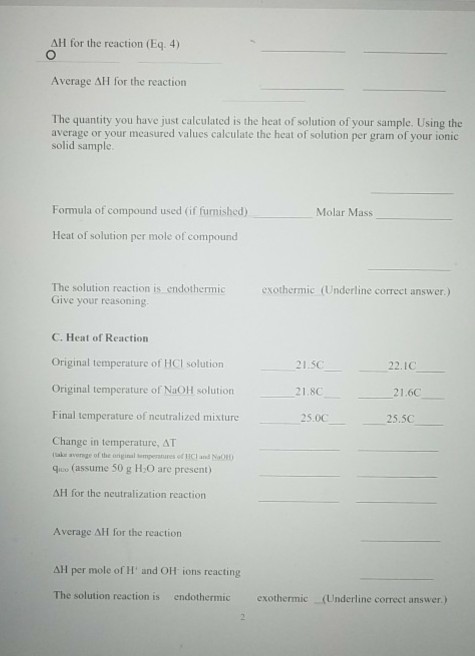 Solved Data Experiment 9; Calorimetry A. Specific Heat Trial | Chegg.com